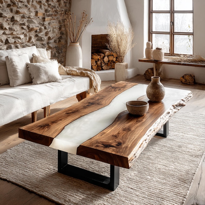 Handmade Walnut Epoxy River Coffee Table, Live Edge Wood Centerpiece - Etsy