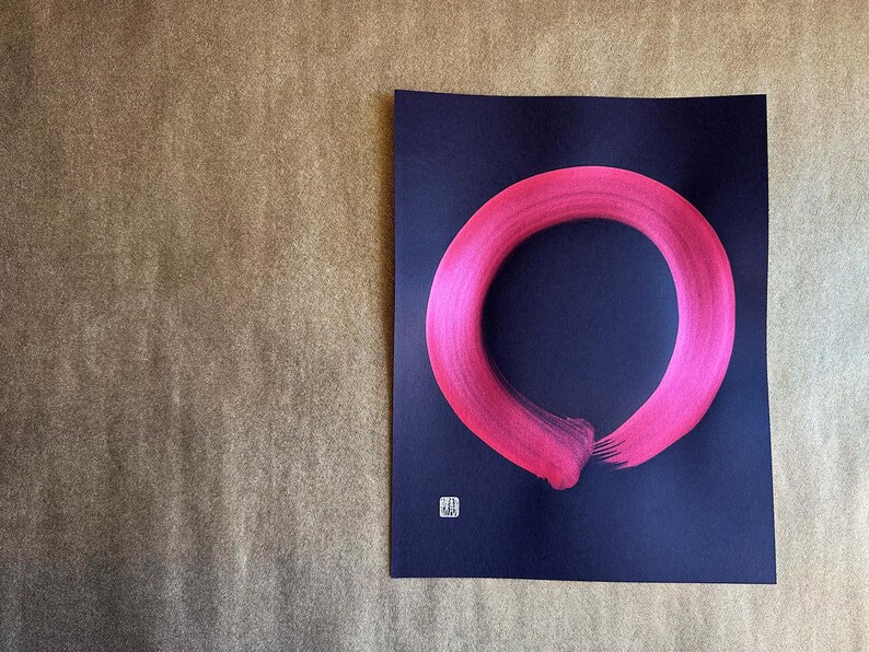 Enso - Pink on Black - Japanese Kanji Calligraphy Art on Black Paper 8 ...