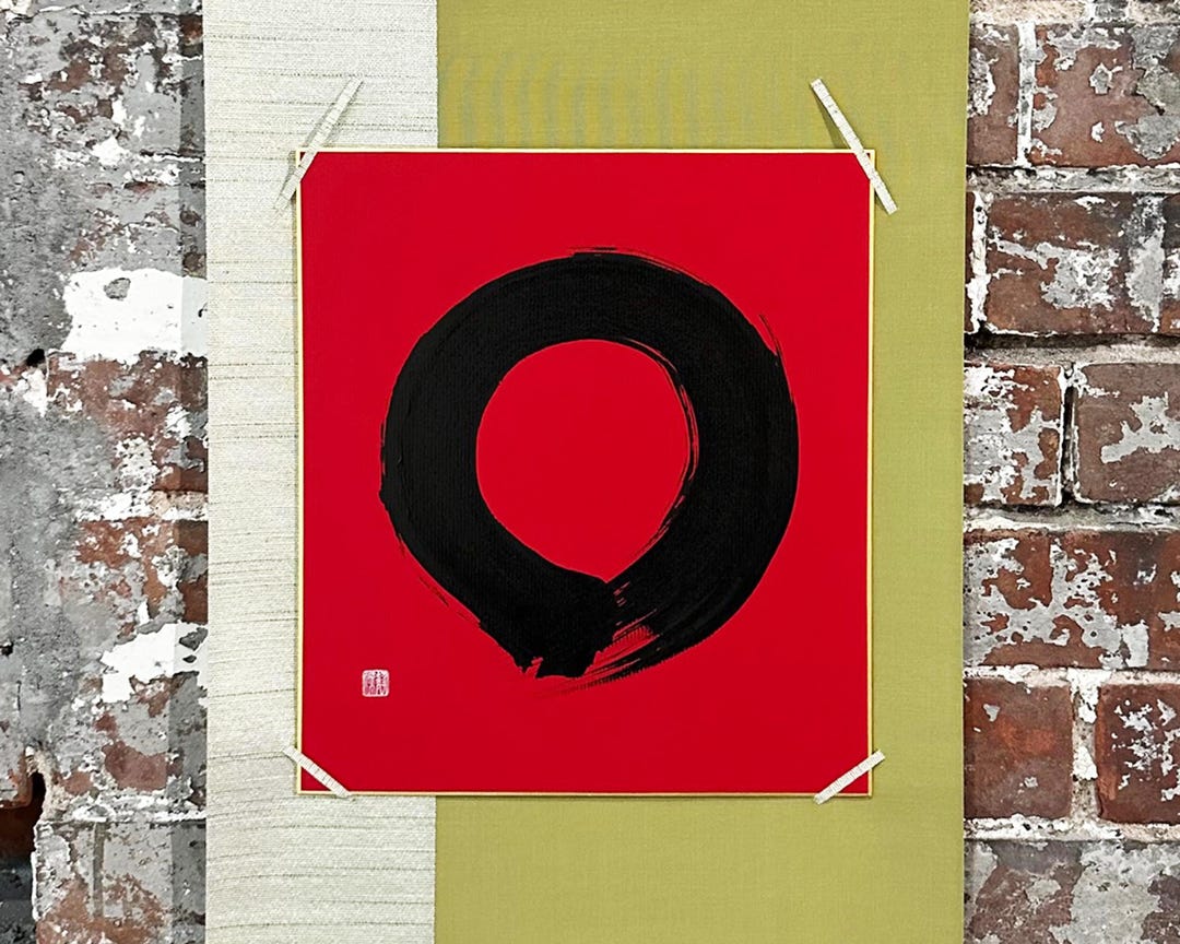 Enso - Japanese Kanji Calligraphy Art With Black Ink on Red Shikishi ...
