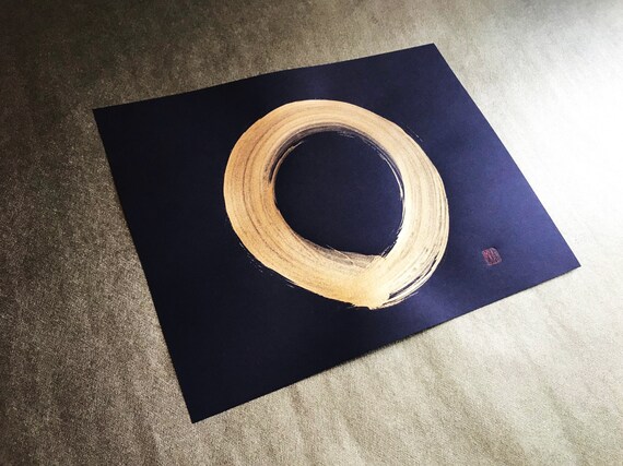 Enso Gold Japanese Calligraphy Art on Black Paper | Etsy