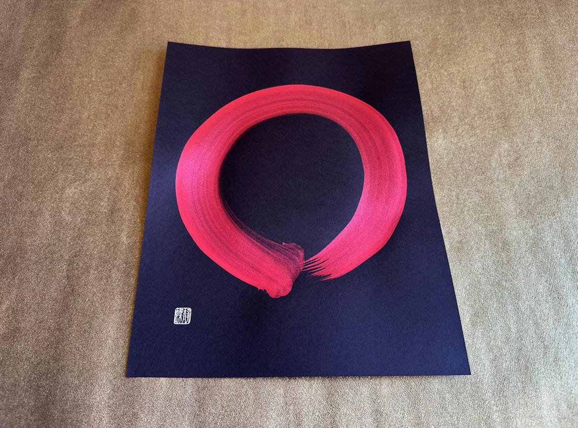 Enso - Pink on Black - Japanese Kanji Calligraphy Art on Black Paper 8 ...
