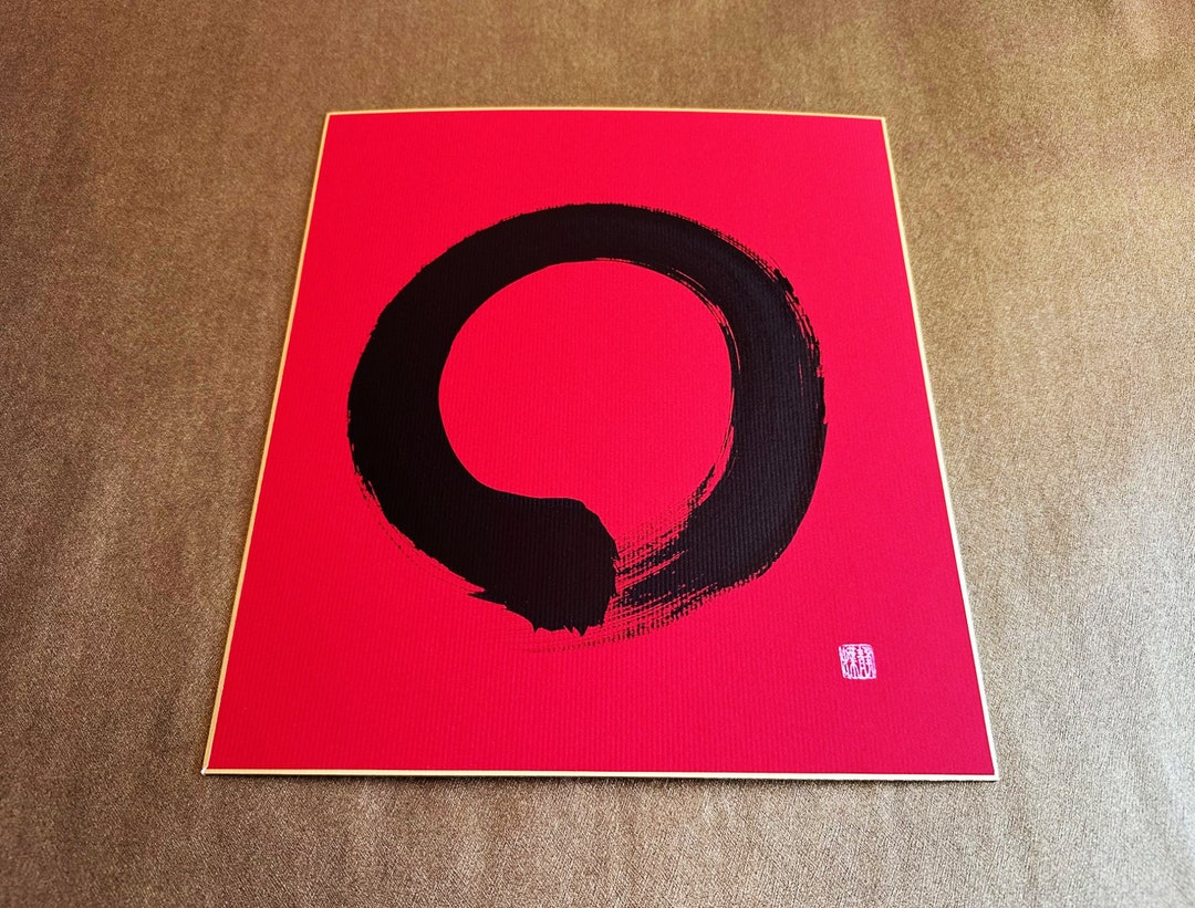 Enso Japanese Kanji Calligraphy Art With Black Ink on Red - Etsy