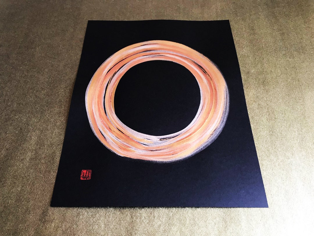 New Moon Enso Japanese Calligraphy Art on Black Paper 8.5x11 Inch ...