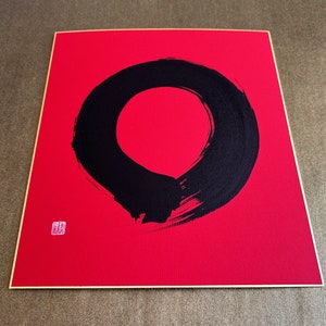 Enso - Japanese Kanji Calligraphy Art With Black Ink on Red Shikishi ...