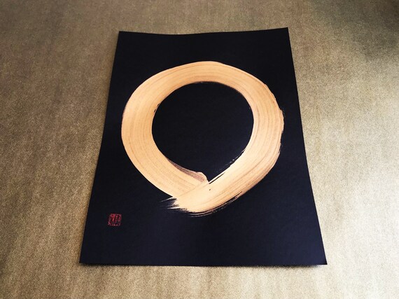 Enso Gold Japanese Calligraphy Art on black paper 8 1/4 | Etsy