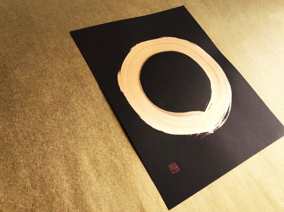Enso Gold Japanese Calligraphy Art on Black Paper 8 1/4 - Etsy