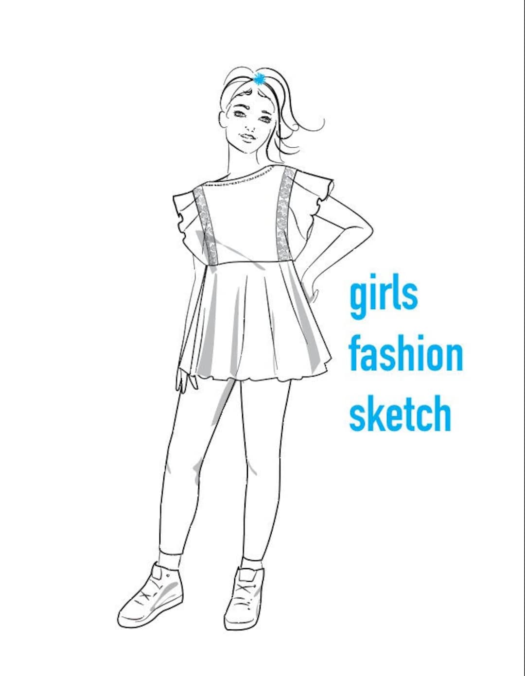 Tween Girls Fashion Sketch Figure Croquis Template, Completely Editable ...