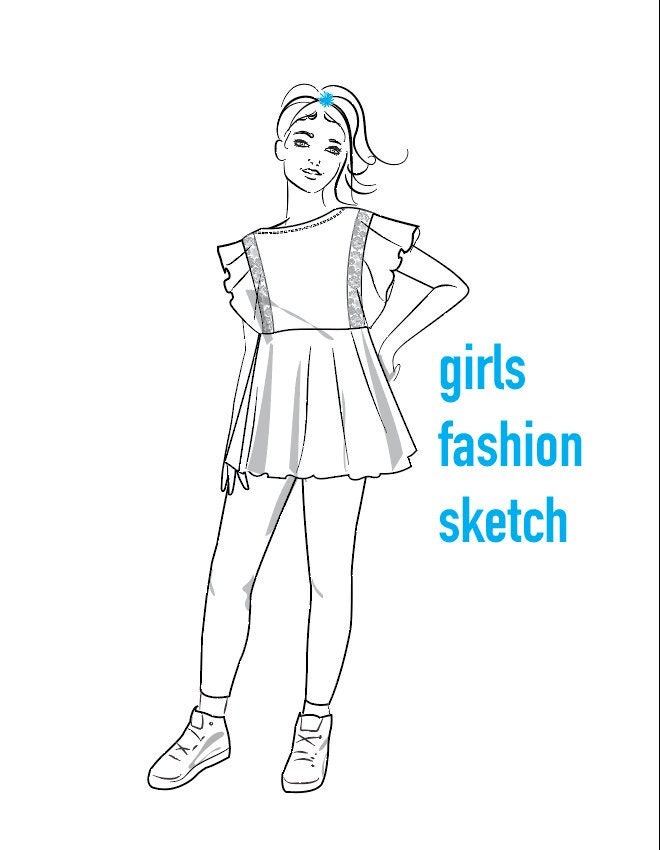 Tween Girls Fashion Sketch Figure Croquis Template, Completely Editable ...