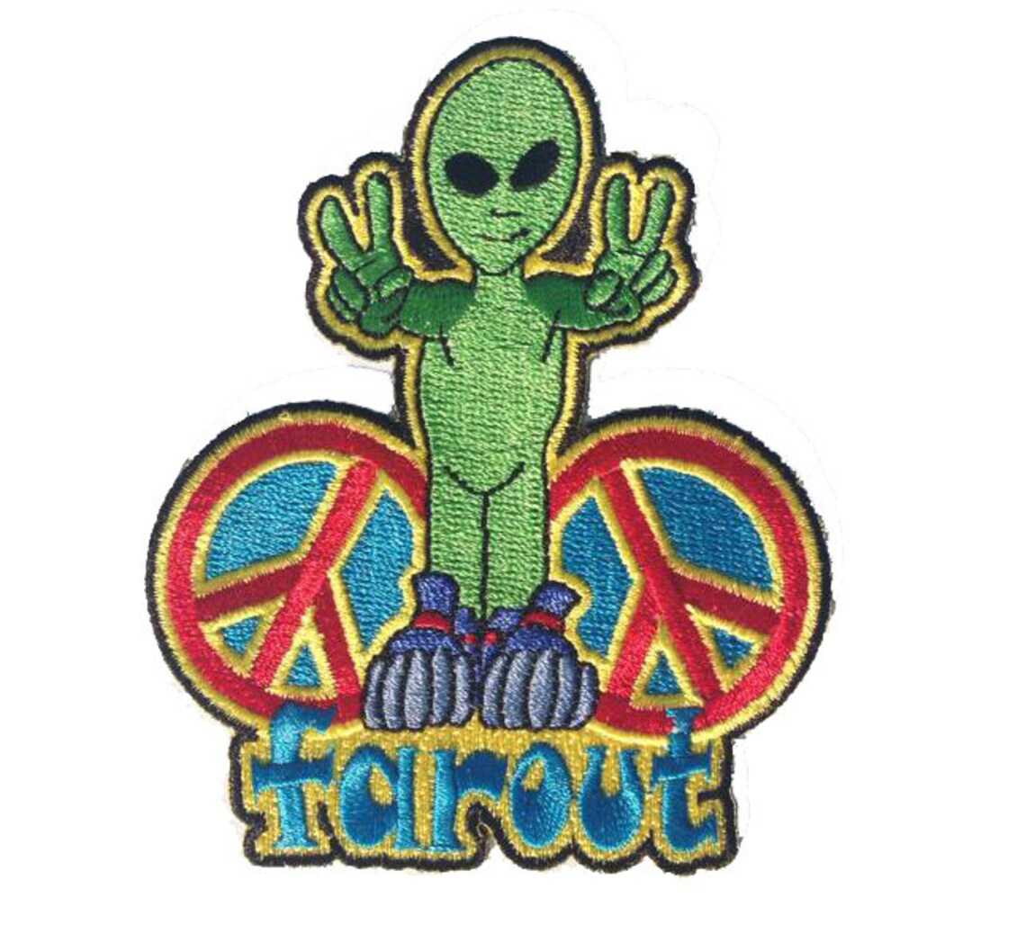 Green Alien Far Out Peace Sign Sew on Patch 90s Vintage - Etsy