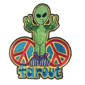 Green Alien Far Out Peace Sign Sew on Patch 90s Vintage - Etsy
