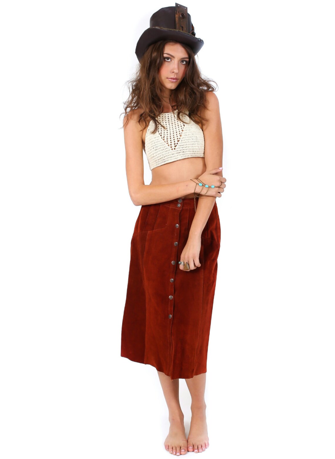 Rust Suede Leather Skirt Vintage Circa 1978 - Maxi Calf Length Full ...