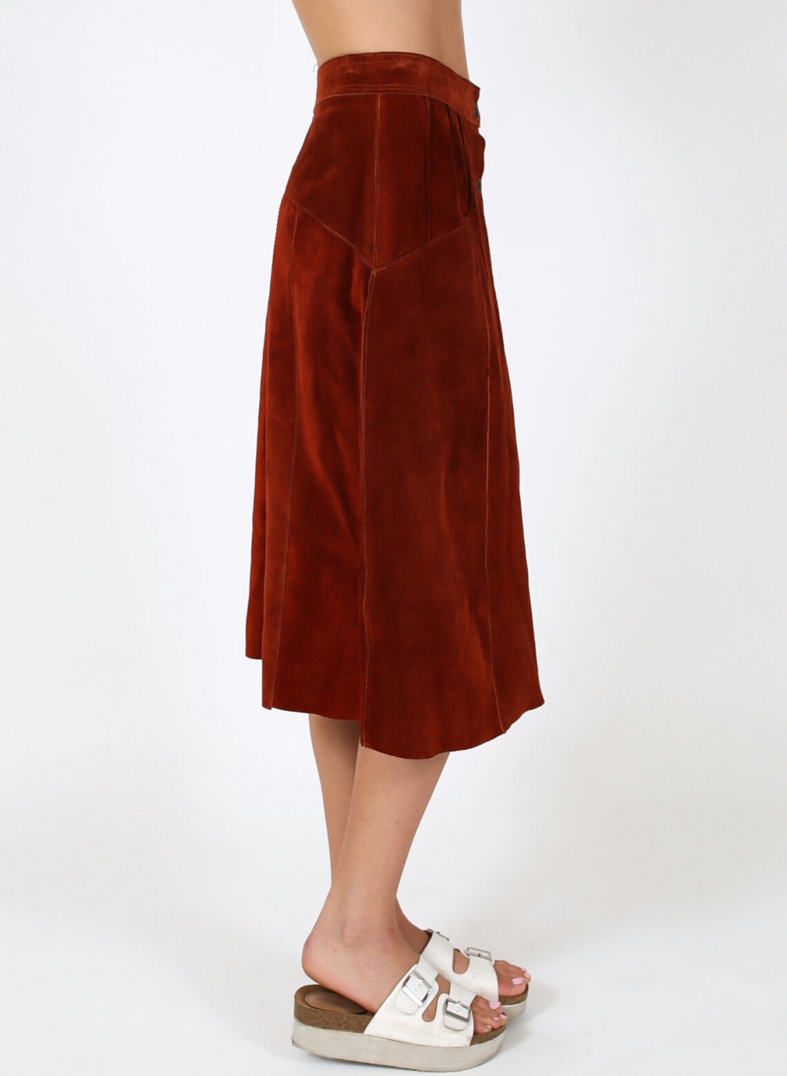 Rust Suede Leather Skirt Vintage Circa 1978 - Maxi Calf Length Full ...
