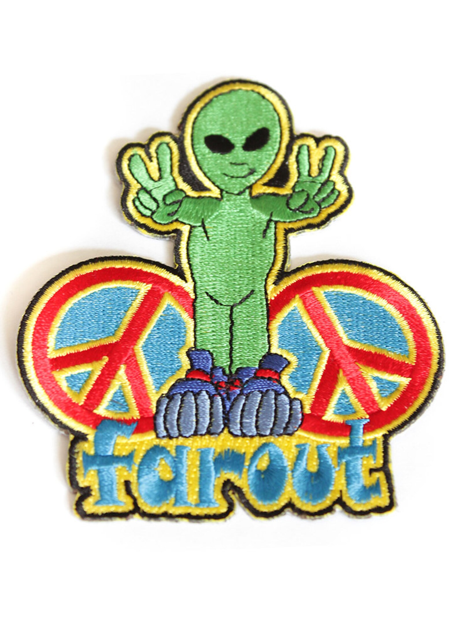Green Alien Far Out Peace Sign Sew on Patch 90s Vintage - Etsy