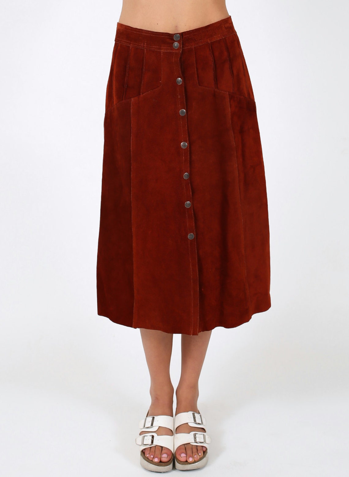 Rust Suede Leather Skirt Vintage Circa 1978 - Maxi Calf Length Full ...