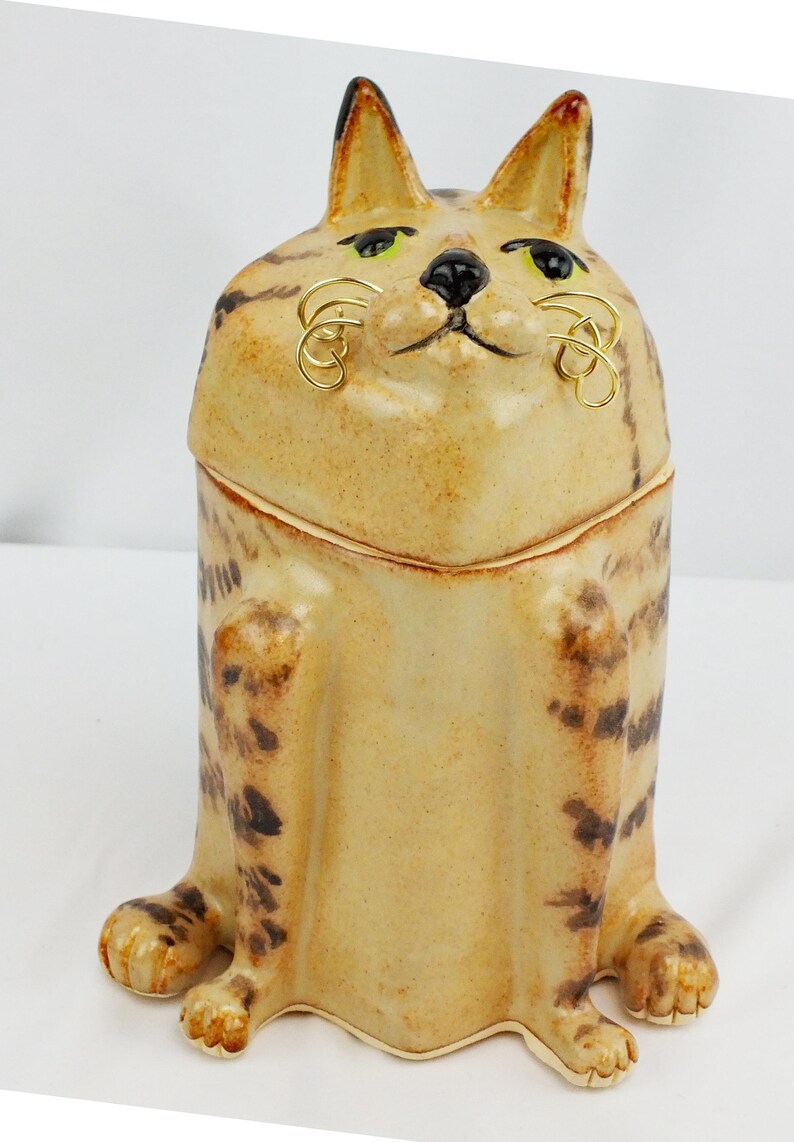Tan Tabby Cat Jar, OOAK Handmade Canister, Ceramic Striped Cat - Etsy