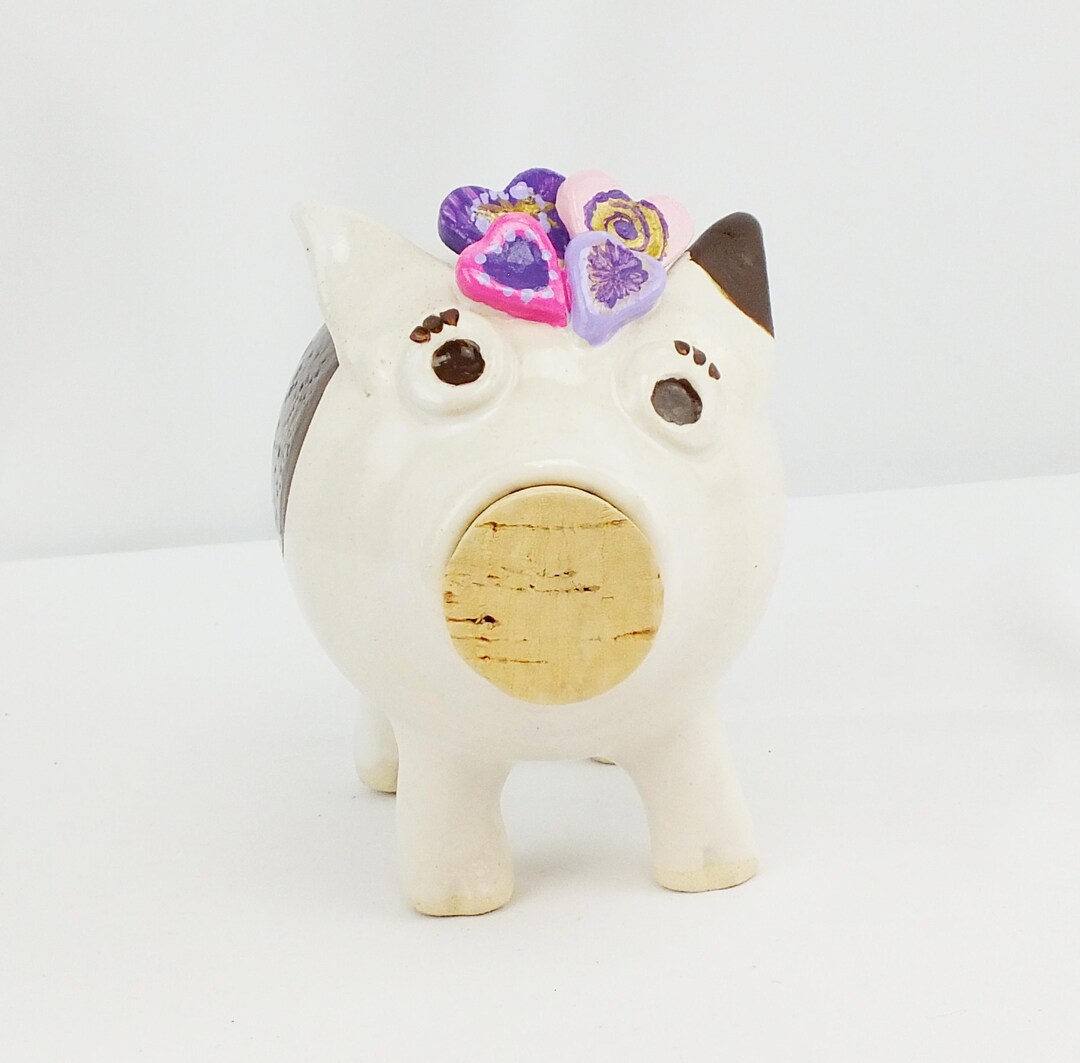 Piggy Bank With 4 Hearts, Handmade OOAK Art, Anniversary Gift ...