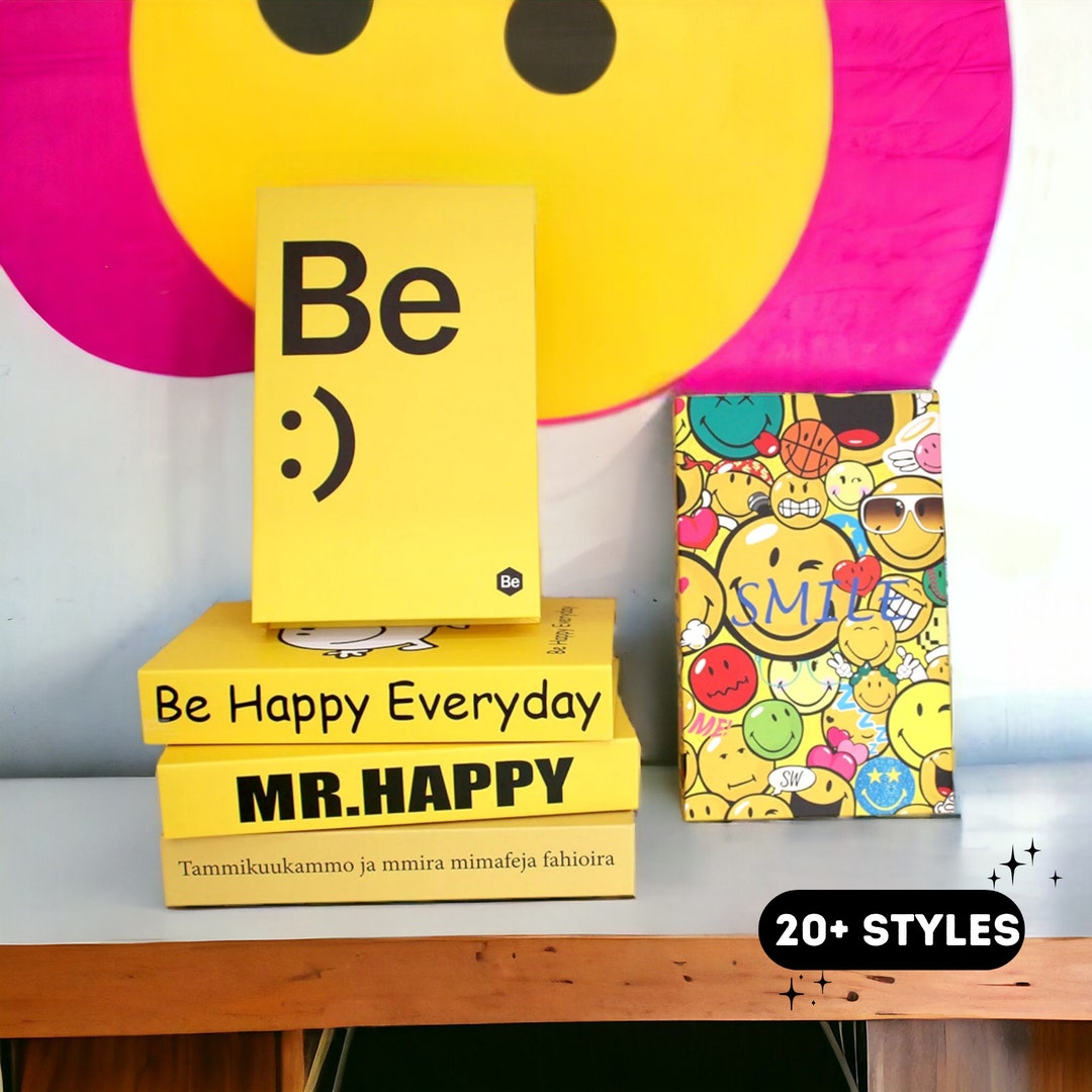 Smile Face Fake Books Props for Modern Home Decor, Living Room Office ...