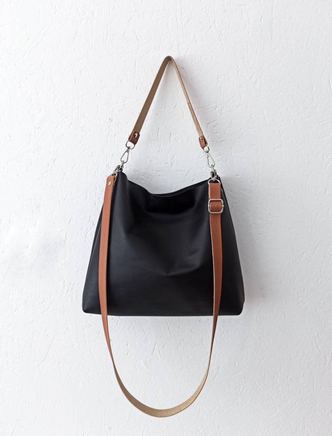 Leather Hobo Crossbody Bag: Genuine Leather Black Minimalist Shoulder ...