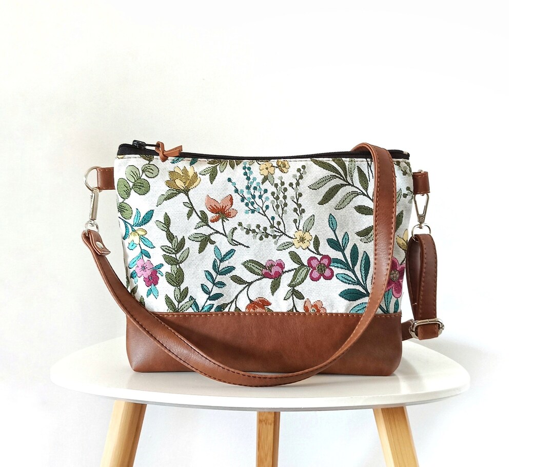 Floral Crossbody Bag, Medium Crossbody Purse, Vegan Leather Shoulder ...