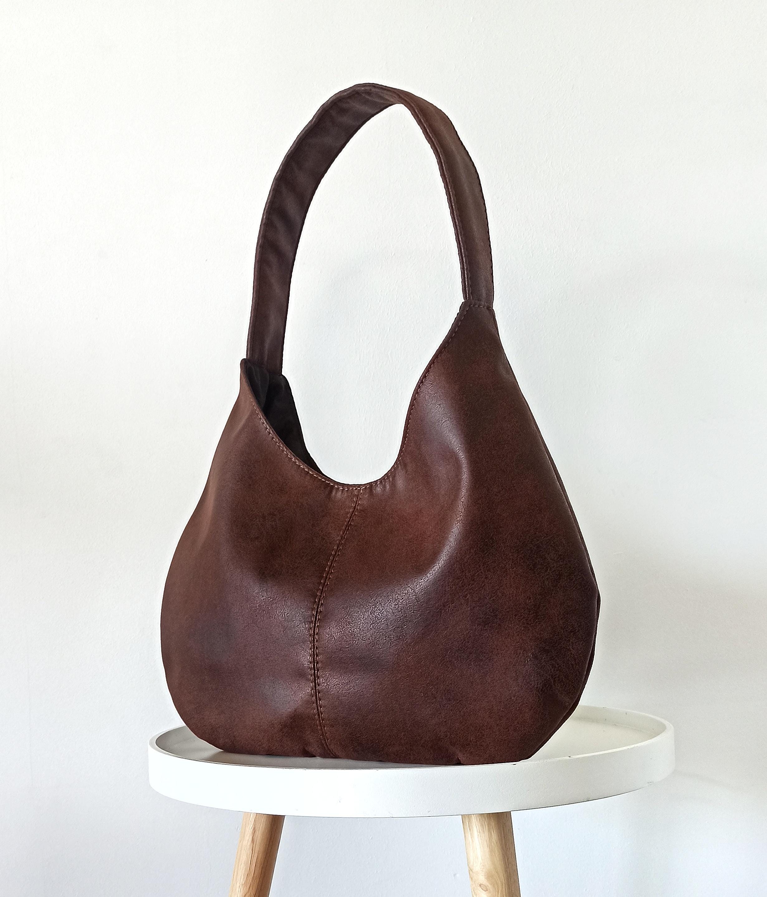 Chocolate Brown Slouchy Hobo Bag, Vegan Leather Tote, Minimalist Purse ...