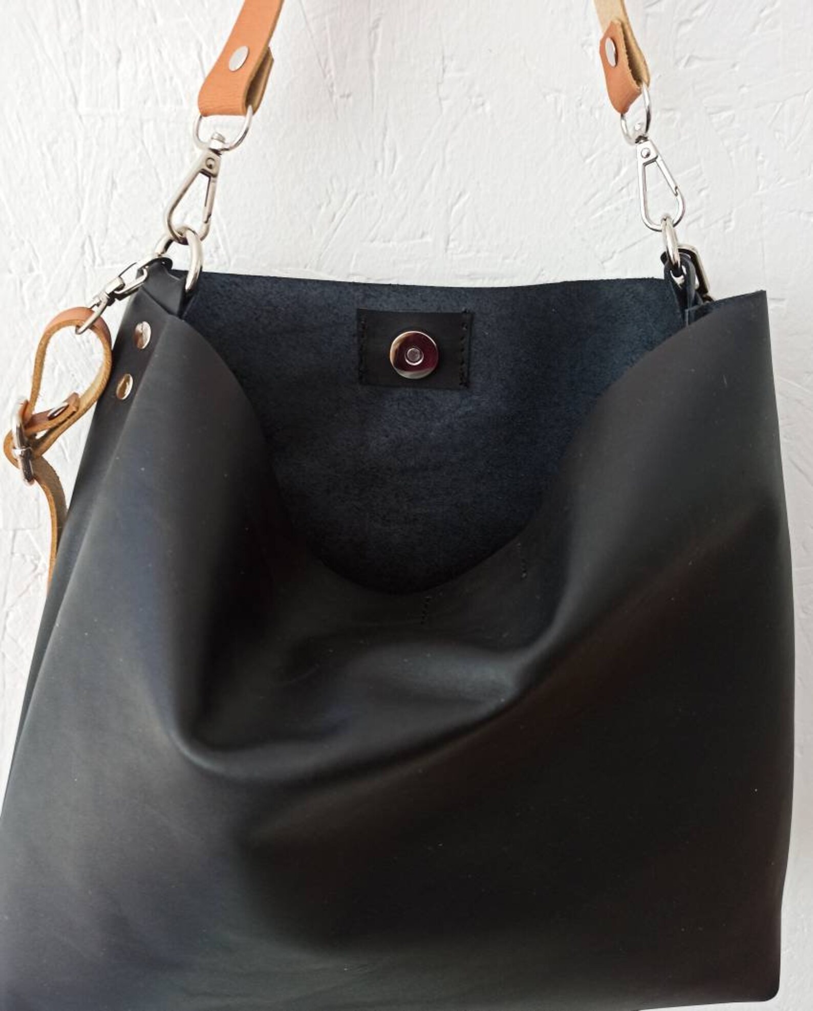 Leather Hobo Crossbody Bag: Genuine Leather Black Minimalist Shoulder ...