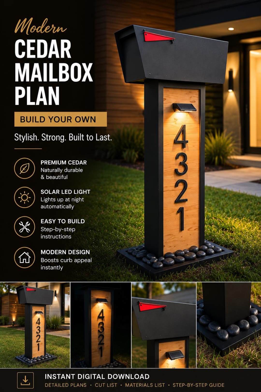 Modern Cedar Mailbox Plan PDF, DIY Mailbox Post, Solar Light Mailbox ...