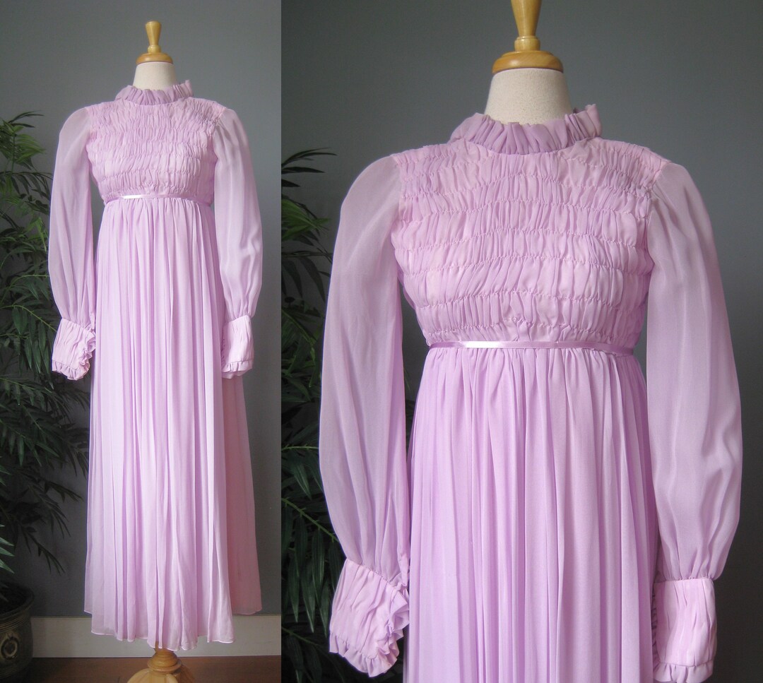 Lavender Chiffon Dress / Vtg 60s / Vintage Bridesmaid Gown Ruffles Long ...