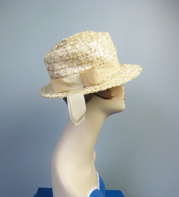 Straw Tall Crown Hat / Vtg 50s / Mr Lewis Tall Crowne… - Gem