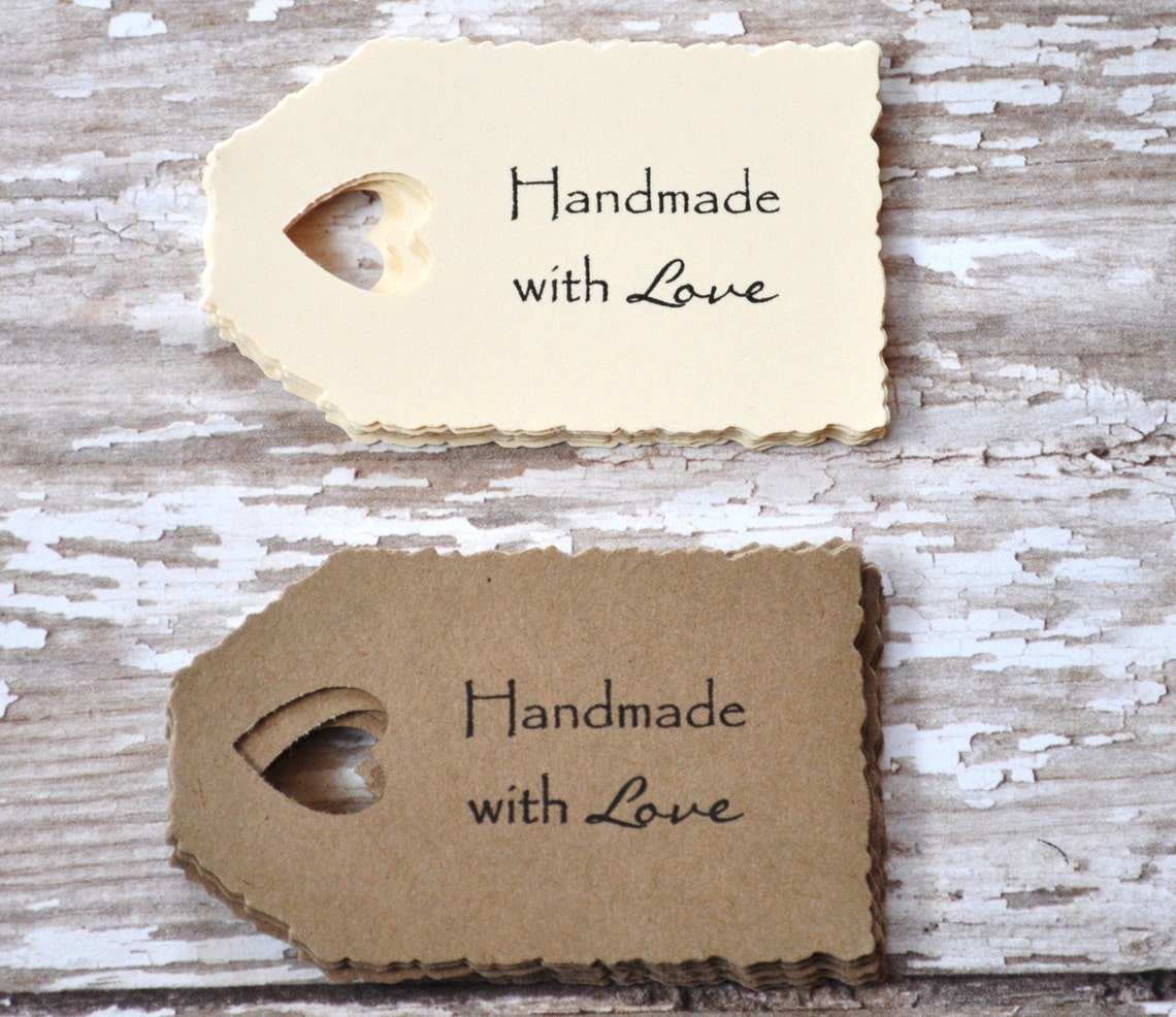 Handmade With Love Tags Handmade Tags Heart Love - Etsy