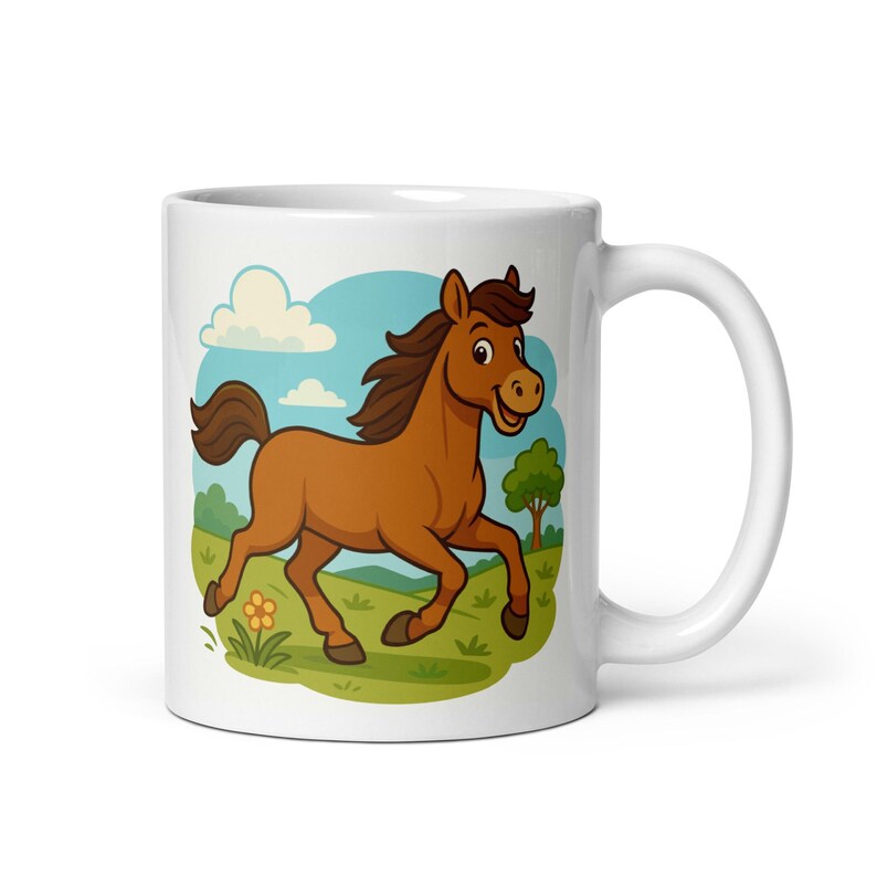 Cartoon Horse Mug – Equestrian Farm Animal Coffee Cup – Horse Lover ...