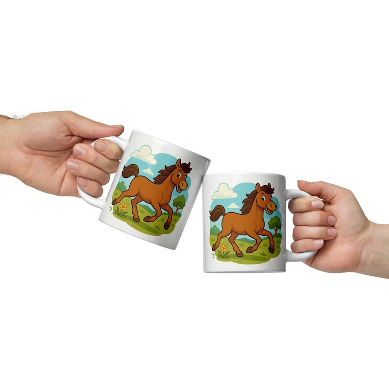 Cartoon Horse Mug – Equestrian Farm Animal Coffee Cup – Horse Lover ...