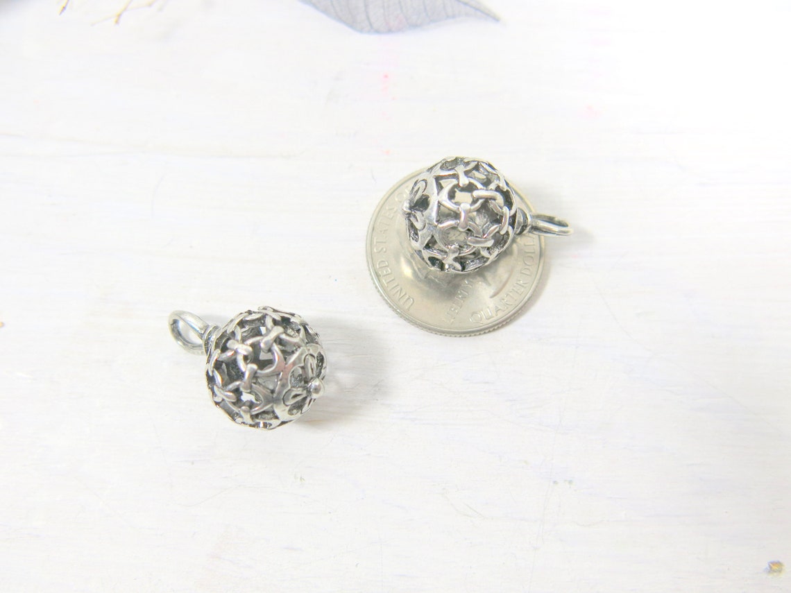 Round Filigree Pendant Filigree Charm Silver-toned Round Charm Ball ...