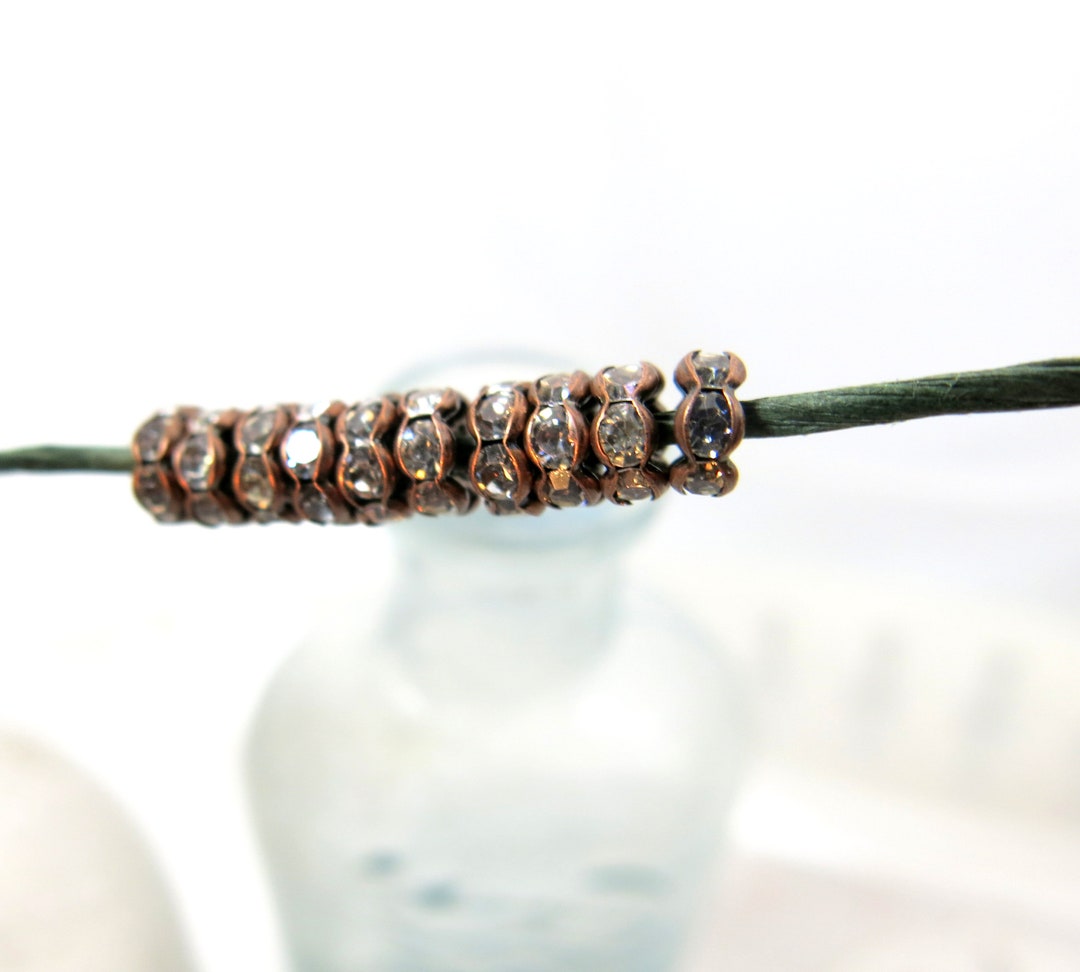 Six 6mm Rhinestone Rondelle Bead Copper Fancy Spacer Wavy Edge vintage ...