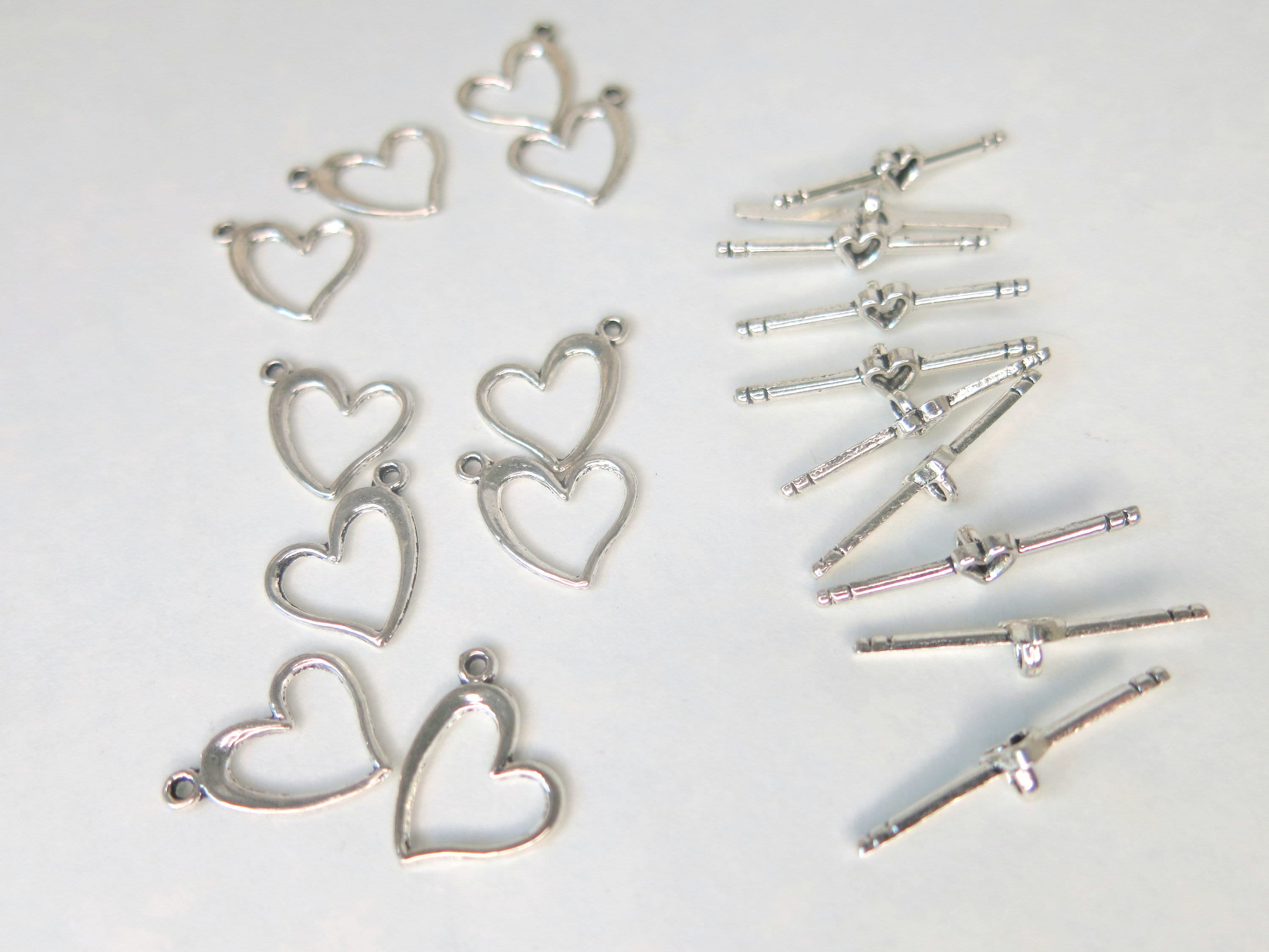 Heart Toggle Clasps Silver Tone Finish Set of 10 Bracelet Clasp ...