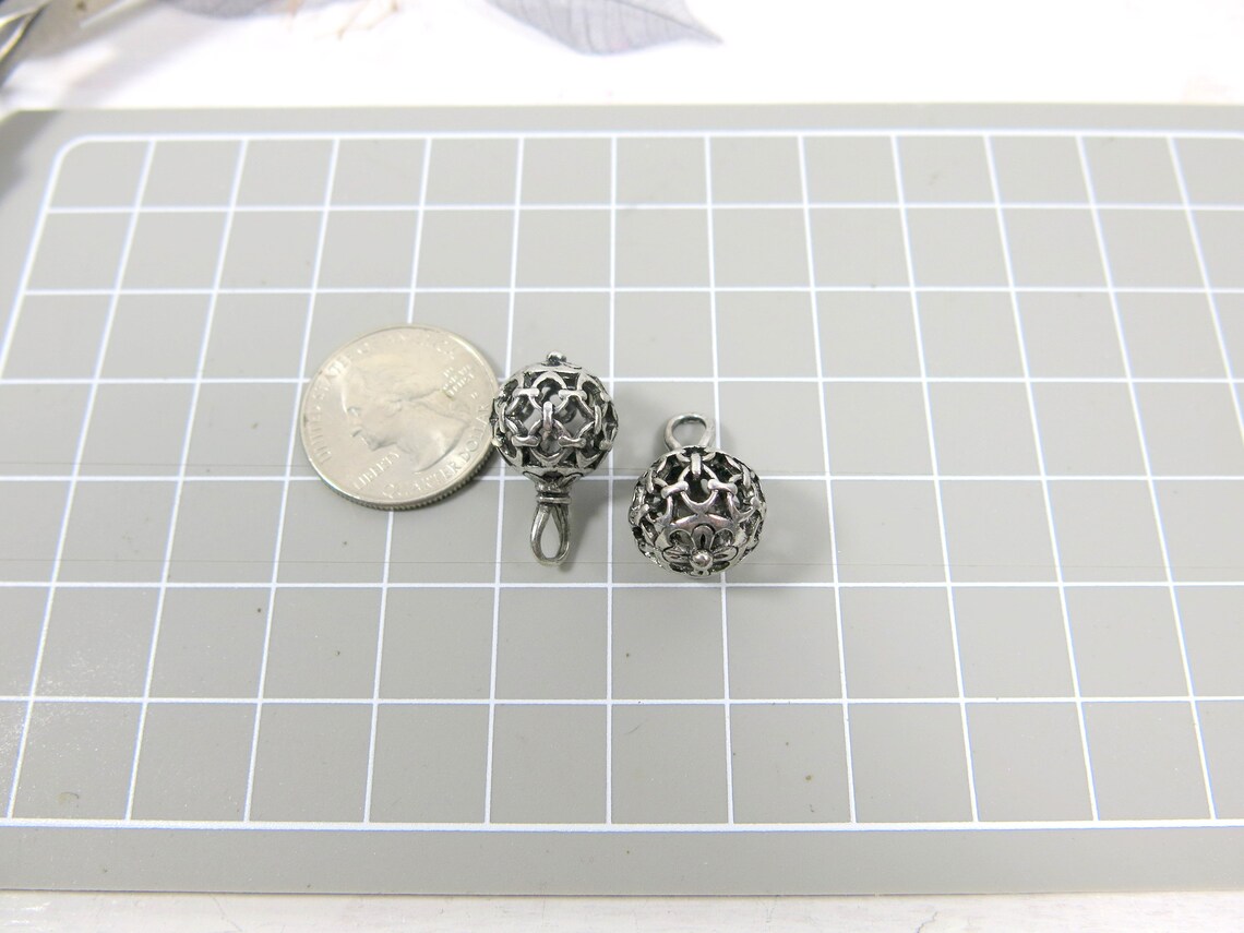Round Filigree Pendant Filigree Charm Silver-toned Round Charm Ball ...