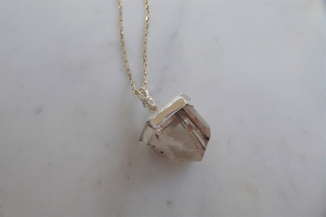 Phantom Rutilated Crystal Quartz Point Pendant Necklace - Chunky Clear ...