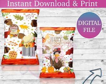 Thanksgiving Chip Bags Printable INSTANT DOWNLOAD Snack Bag - Etsy
