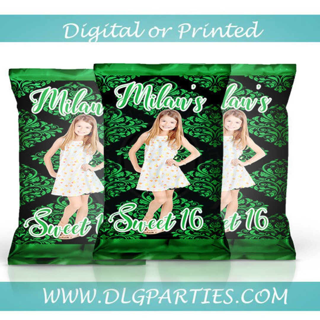 Black and Green Chip Bags- Black and Green Favor Bags - Etsy