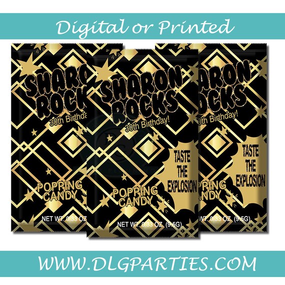Black and Gold Pop Rocks Label Pop Rock Party Favors | Etsy