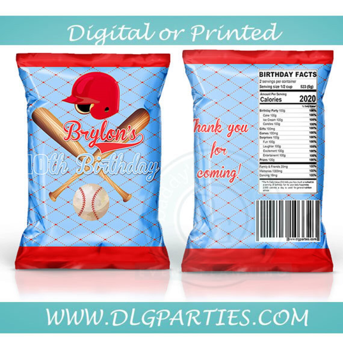 Baseball Favor Bags -custom Chip Bags -baseball Birthday - Etsy