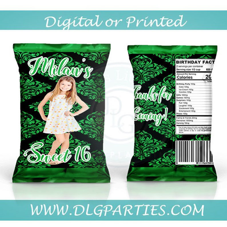 Black and Green Chip Bags- Black and Green Favor Bags - Etsy