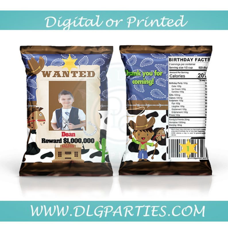 Western Favor Bags Cowboy chip bags Wild west Party bags | Etsy