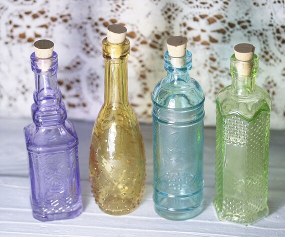 5 Colored Glass Bottles Vintage Style Bottles Potion Bottles Etsy