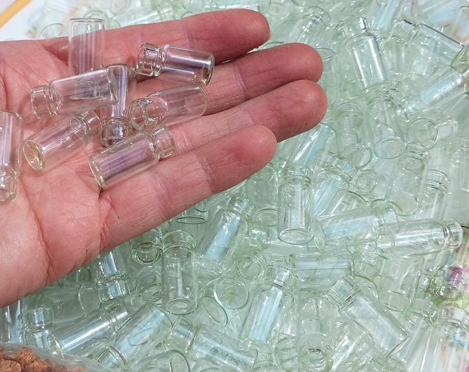100 Vials and Corks 20x10mm Vial Necklace Vial Pendant Small Glass ...