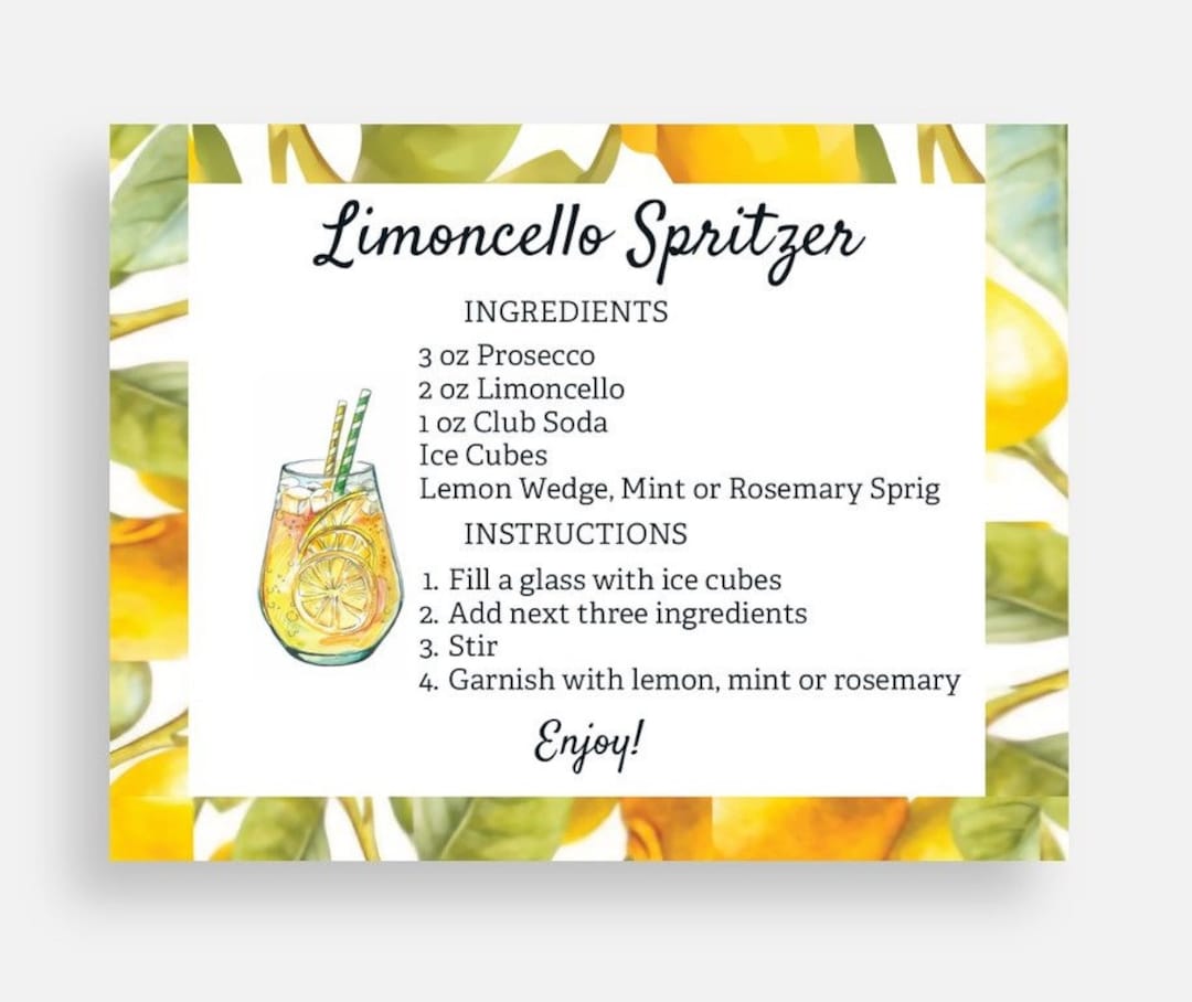 Limoncello Spritzer Cards Actual Cards Order as Many as You Need Orangecello Spritz Recipe Card ...