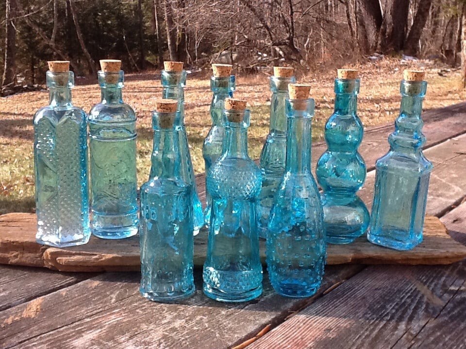 10 Blue Glass Bottles 5 Inches Tall Corks Included Bottle | Etsy