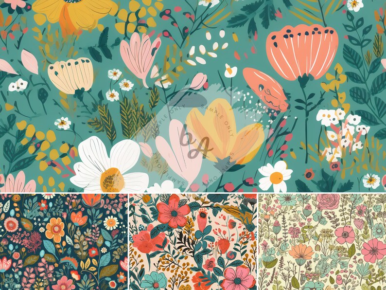 Papel digital de flores, patrón sin costuras de flores, estampados ...