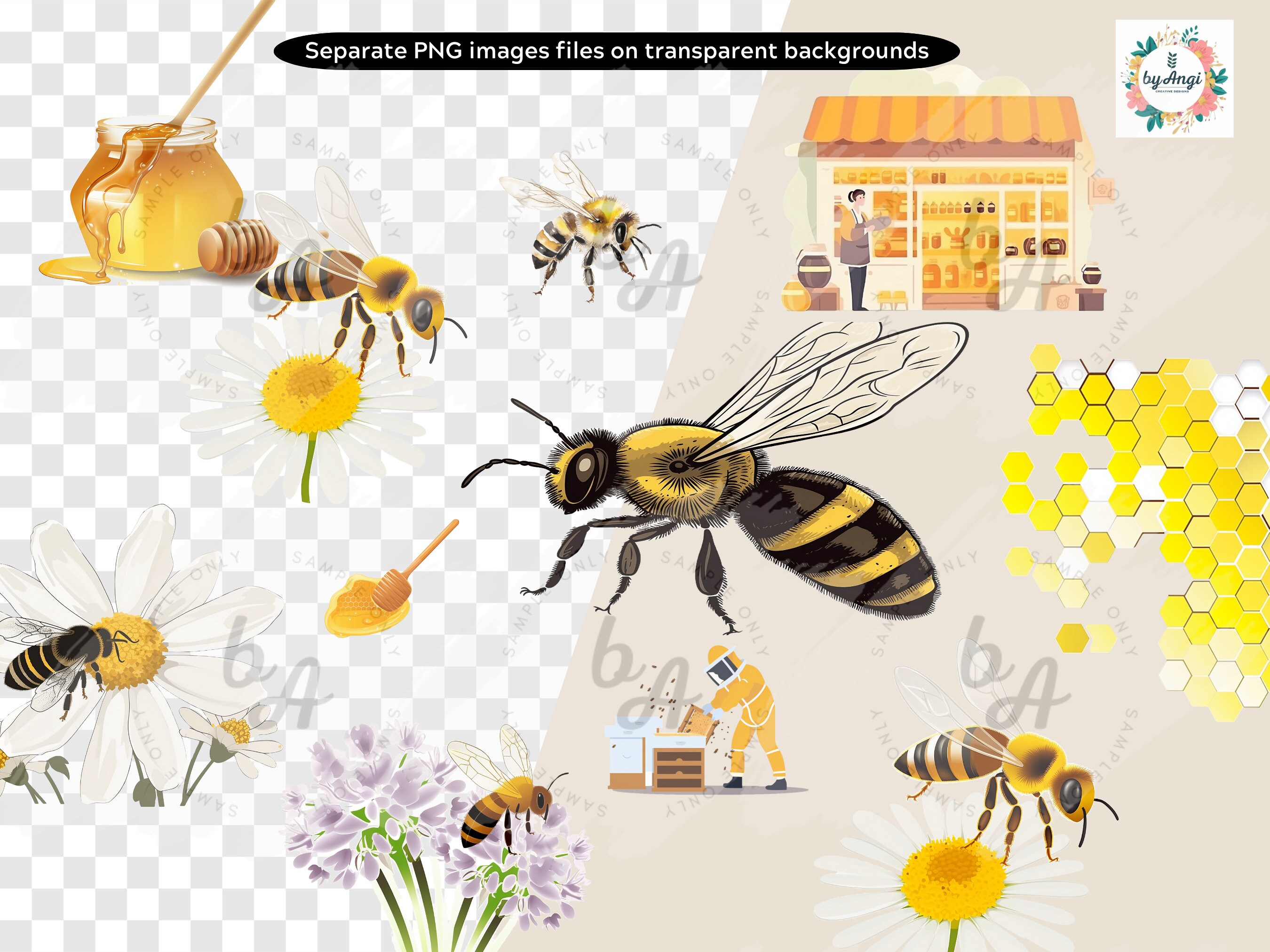 Bumble Bee PNG Bundle, Honey Bee Clipart, Beehive Vector, Save the Bees ...