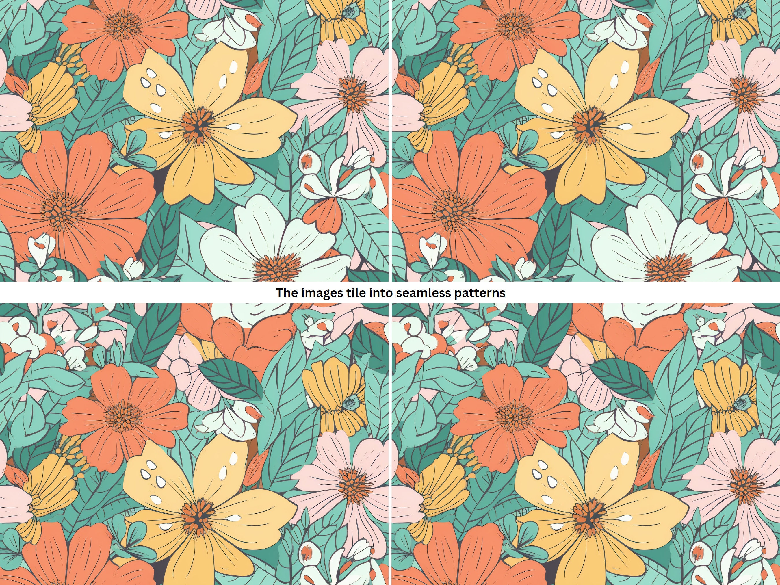 Cartoon Flower Digital Paper, Seamless Floral Pattern, Spring ...
