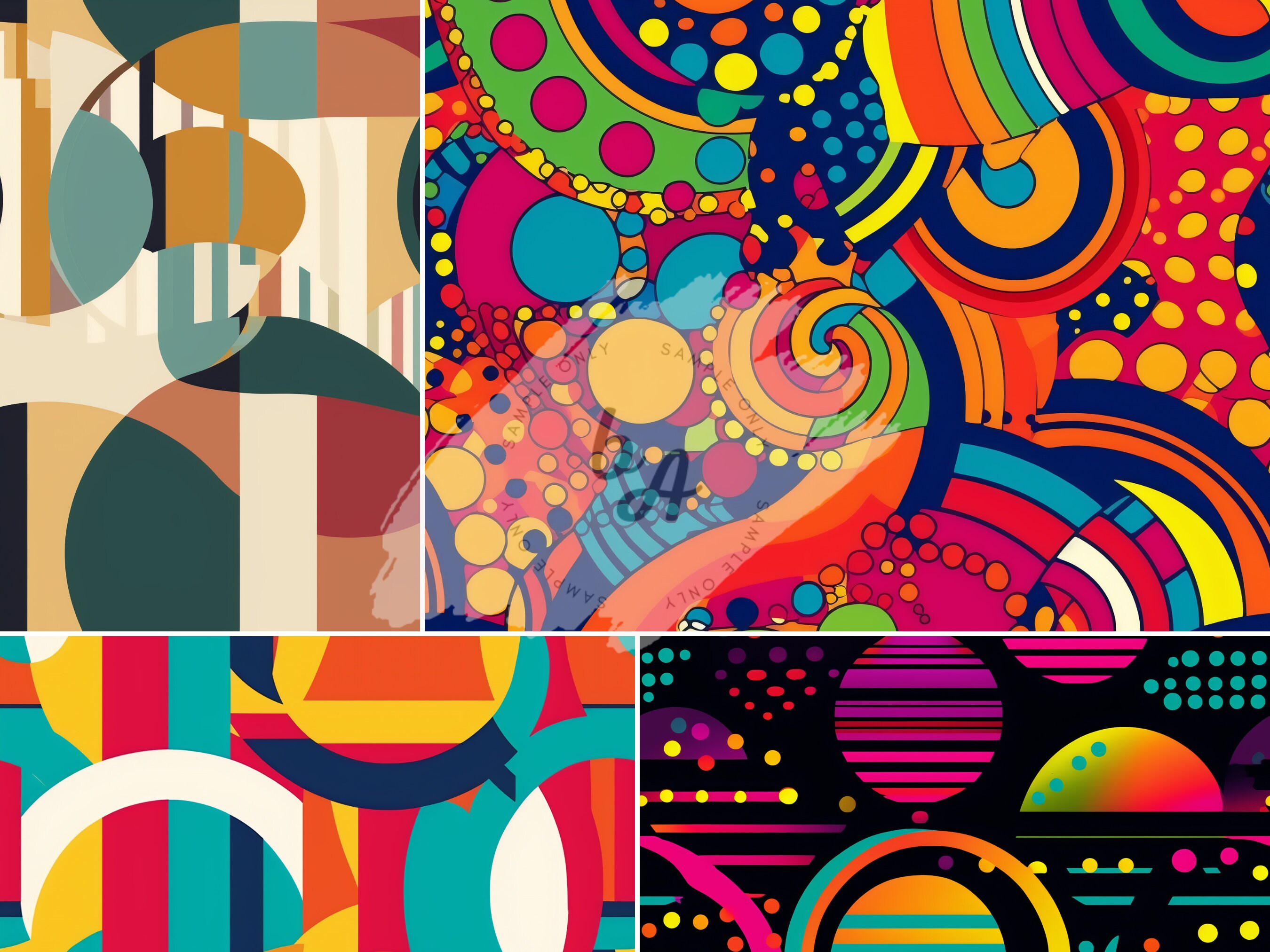 70s Retro Circles Digital Paper Pack - Vintage Seamless Patterns for ...